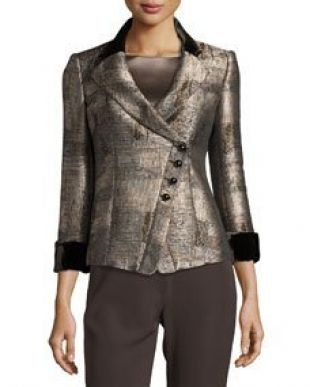 Armani Collezioni - Jacquard Asymmetric Button Jacket, Neutral