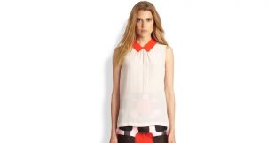 Kate Spade - kate spade new york White Contrastcollar Silk Top Lyst