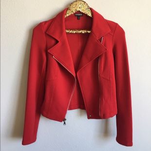 express - Textured Knit Red Moto Jacket