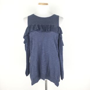 express - Size M Cold Shoulder Ruffle Yoke Sweater