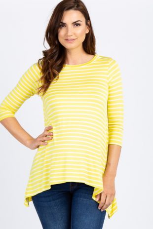 pinkblush - Yellow Striped Asymmetric 3/4 Sleeve Maternity Top
