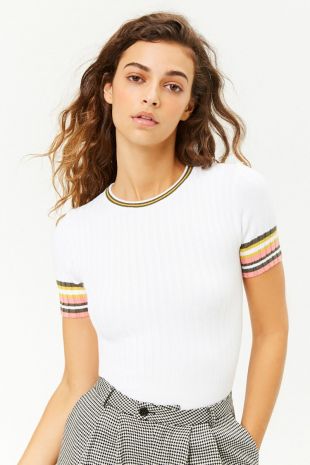 Forever 21 - Ribbed Striped Trim Cropped Sweater