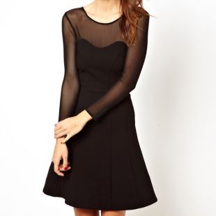 French Connection - French connection sheer long sleeve skater dress