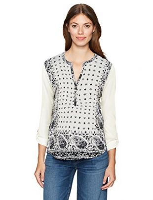 Lucky Brand - Lucky Brand Women's Printed Henley Top, Navy Multi, X-Small