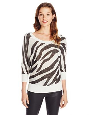 xoxo - XOXO Juniors Zebra Button Back Pullover Sweater, Ivory, Medium
