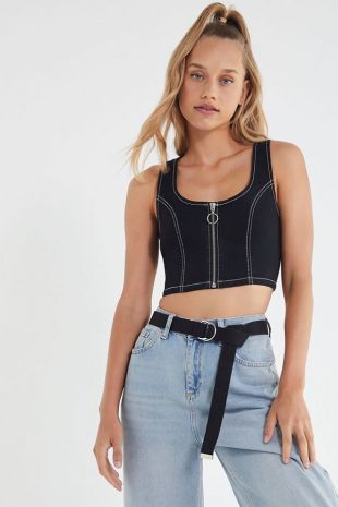 UO Sierra Denim - Zip-Front Cropped Top