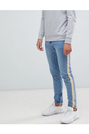 Boohoo - Boohoo Jean skinny avec bande sur le côté - Bleu clair délavé