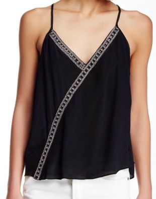 mlv - MLV Scarlett Silk Wrap Embellished Beaded Tank Top Black