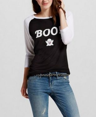 target - Target Women's Halloween BOO! Ghost Emoji Raglan