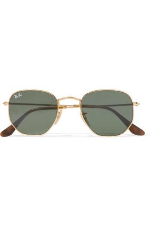 Ray Ban - Hexagon frame gold tone sunglasses