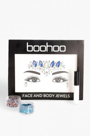 Boohoo - Boohoo Festival Kit Face and Body Jewels Blue Silver