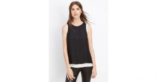 vince - VINCE Women's Black Mixed Media Double Layer Tank