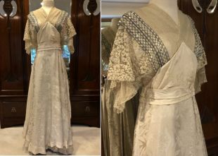 HalcyoneVintage - Glorious 'Titanic era' Gown, Ivory/Oyster Colored Silk Damask w/ Deco Flowers ...