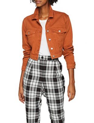 New Look - New Look Crop Contrast Chaqueta, Marrón (Mid Brown 24), 44 ...