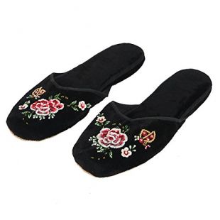 handmade - Handmade Embroidered Floral Chinese Women's Velvet Slippers ...