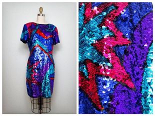 braxae - VTG Pop Art Sequin robe / / robe coloré Abstrait Art déco ...