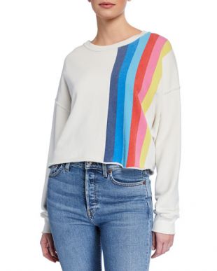 Re/Done - Striped Raw Edge Crewneck Sweatshirt
