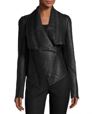 P. Luca - Faux-Leather Striped Drape-Front Jacket