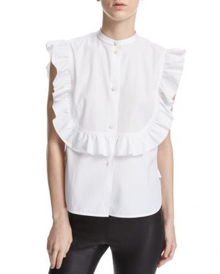 Helmut Lang - Ruffle Bib Sleeveless Poplin Shirt