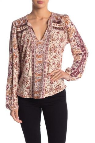 Lucky Brand - Beaded Mixed Print Top