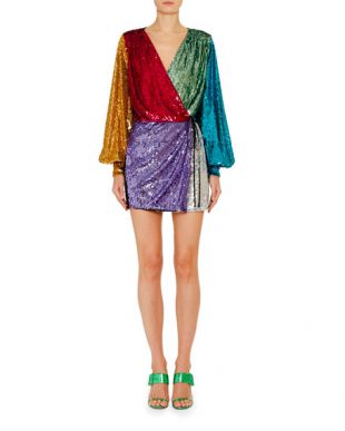 The Attico - Long Sleeve Sweetheart Neck Sequin Mini Cocktail Dress