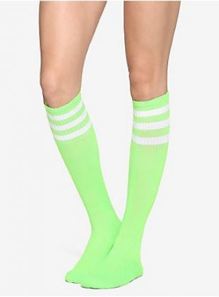 Hot Topic - Neon Green & White Cushioned Knee High Crew Socks