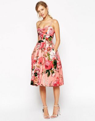 ASOS DESIGN - Rose Print Bandeau Midi Prom Dress | ASOS