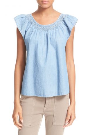 The Great - 'The Flutter' Ruffle Sleeve Top