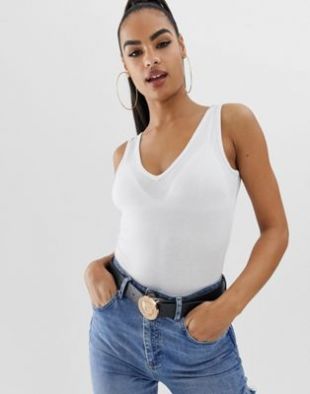 ASOS DESIGN - Body débardeur col V Blanc