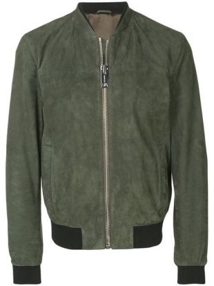 Les Hommes - Veste Bomber En Daim Vert kaki