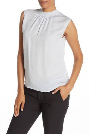 vince - Rib Trim Shell Silk Top