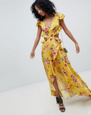 Asos - Asos ruffle maxi dress with cut out back in yellow floral print