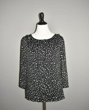 Ann Taylor - Top Size 12 White Black Printed Blouse
