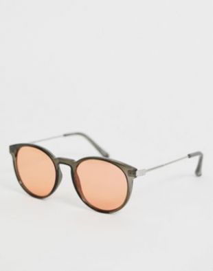 ASOS DESIGN - Crystal sunglasses in gray with pink lens and metal temples