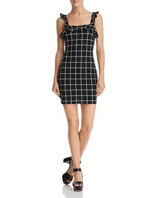 Aqua - Ruffled Windowpane Dress
