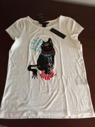 Marc Jacobs - Marc by Marc Jacobs White Cotton Rue Black Cat Kitty Tee
