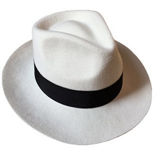 hanshow - Off White Wool Felt Gangster Mobster Fedora Hat Diamond Crown