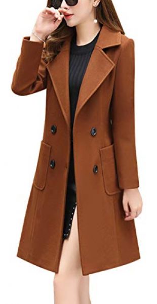 chouyatou - chouyatou Women Elegant Notched Collar Double Breasted Wool Blend Over Coat (Medium ...