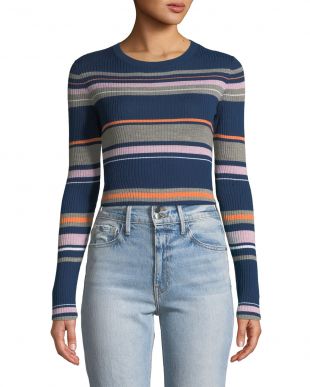 Frame - Panel-Stripe Long-Sleeve Ribbed Sweater