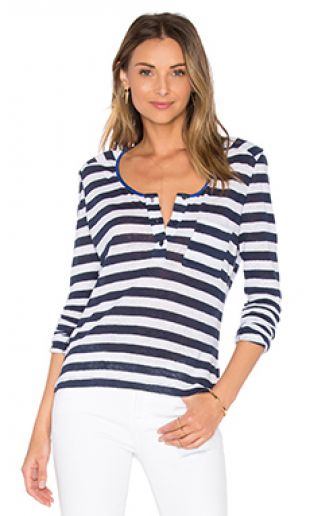 Frame - Nautical Striped Linen Henley Top