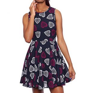 Maison Jules - Maison Jules Womens Heart-Print Fit & Flare Dress