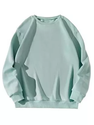 verdusa - Women's Basic Round Neck Drop Shoulder Pullover Tee Top Sweatshirt Mint Green S