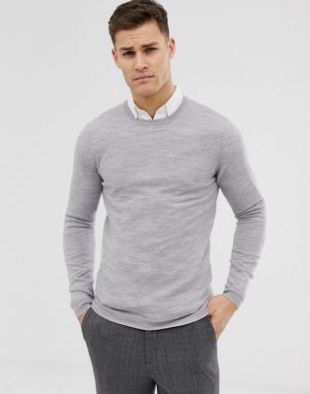ASOS DESIGN - muscle fit merino wool sweater in light gray