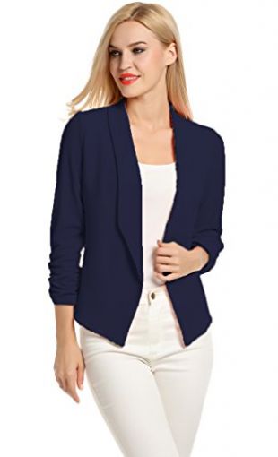 Pogtmm Pogt Women Navy Blue 3 4 Sleeve Blazer Open Front Cardigan