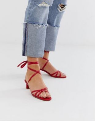 Mango - wrap around mid sandals in red