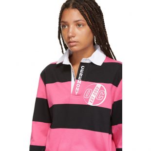 Opening Ceremony - Pink & Black Striped Rugby Long Sleeve Polo