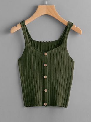 Shein - SheIn Button Up Rib Knit Top