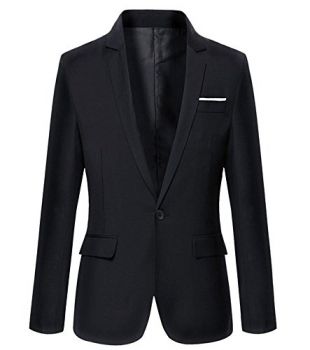 beninos - Mens Slim Fit Casual One Button Blazer Jacket (M, 302Black)