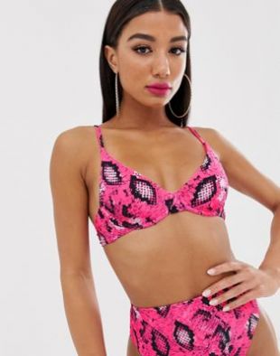 ASOS DESIGN - Mix And Match Underwired Bikini Top In Pink Neon Snake Print