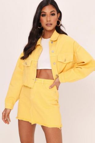 I Saw It First - Lemon Oversized Crop Denim Jacket